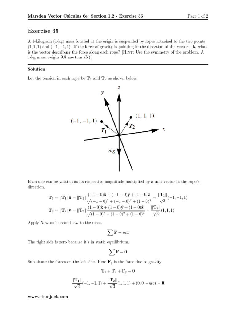 Exercise 35: Marsden Vector Calculus 6e: Section 1.2 - Exercise 35 | PDF
