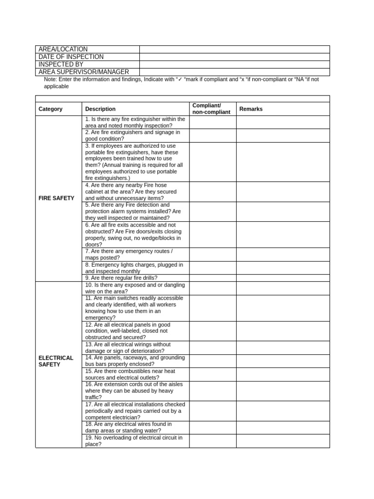 Workplace Safety Inspection Checklist | PDF