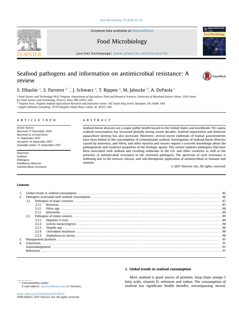 Seafood Pathogens and Information On Antimicrobial Resistance - A ...