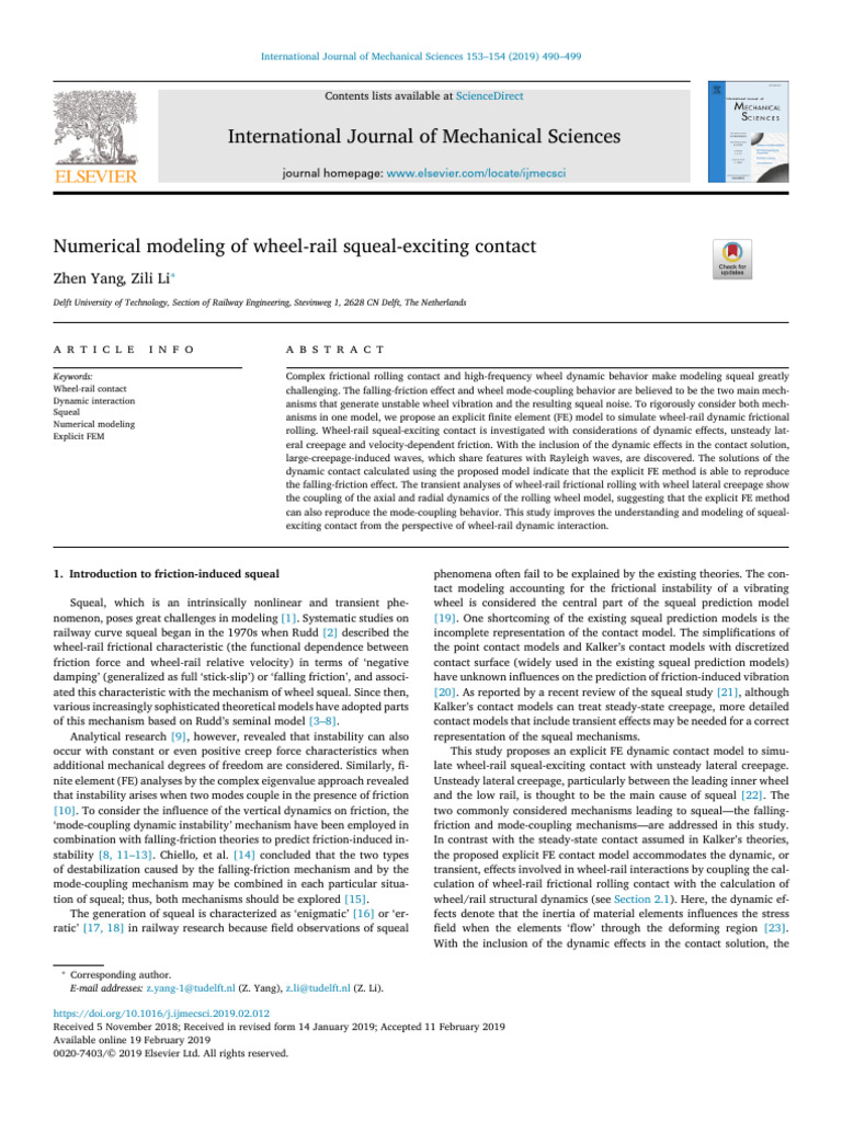 Journal5-Numerical Modeling of Wheel-Rail Squeal-Exciting Contact | PDF