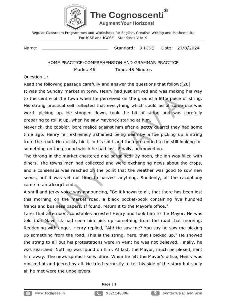 Home Practice - Comprehension and Grammar | PDF