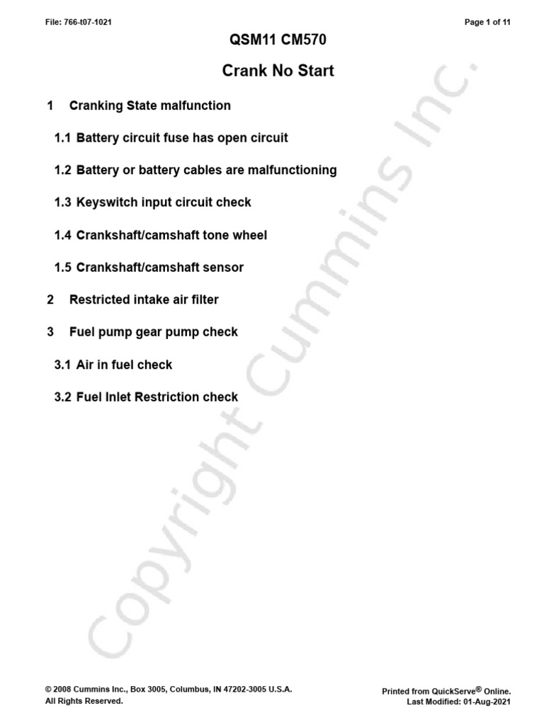 Crank No Start | PDF