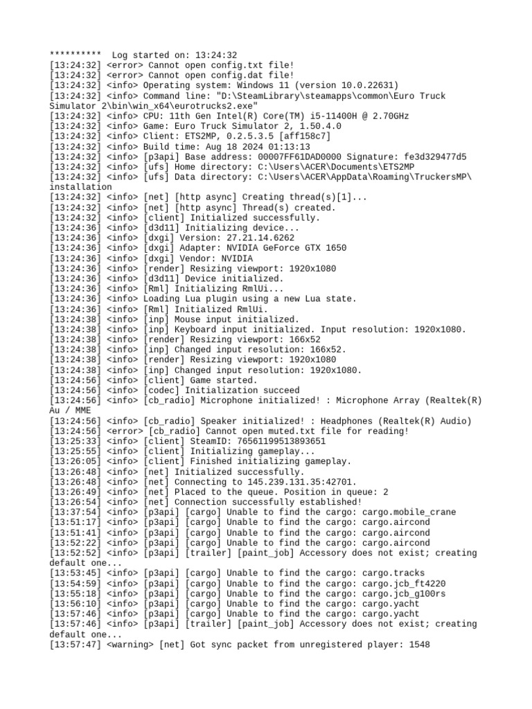 Client 2024 08 20 Log | PDF | Computer Engineering | Computing