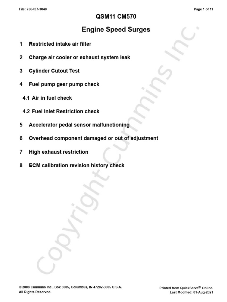 Engine Speed Surges | PDF
