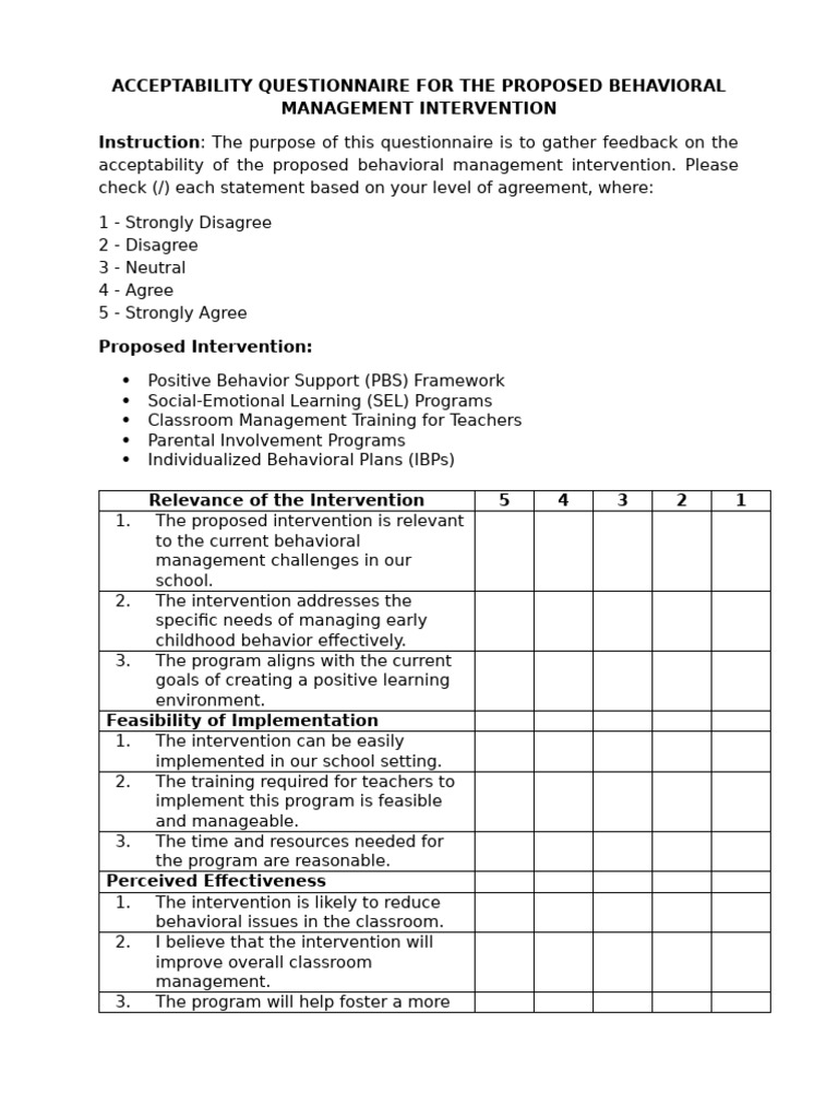 Acceptability Questionnaire | PDF