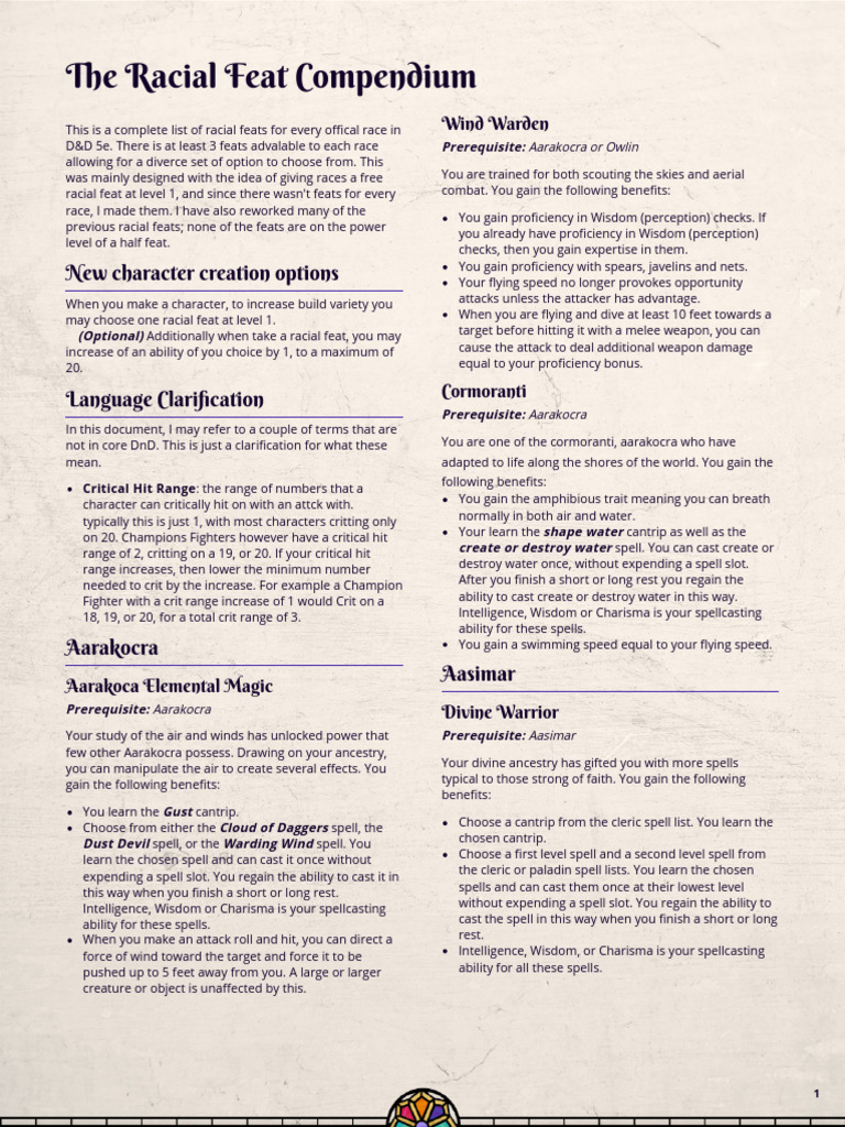 D&D 5e The Complete Overhaul - The Racial Feat Compendium - GM Binder | PDF