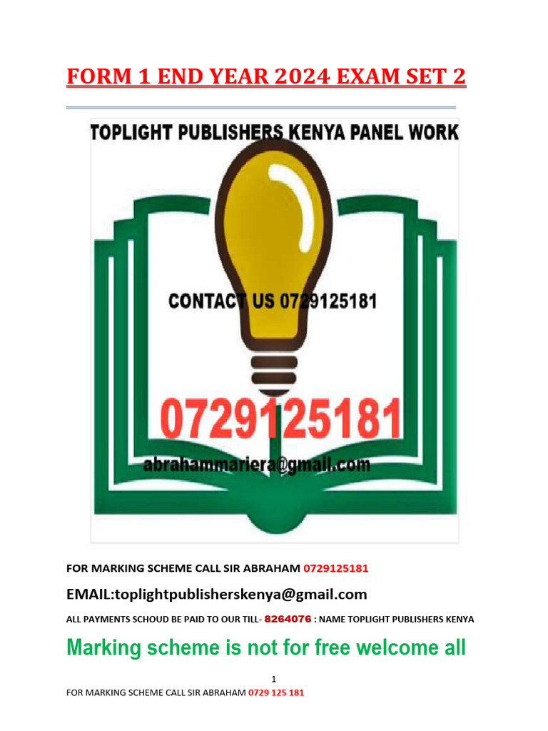 Form 1 End Year 2024 Exam Set 2 | PDF