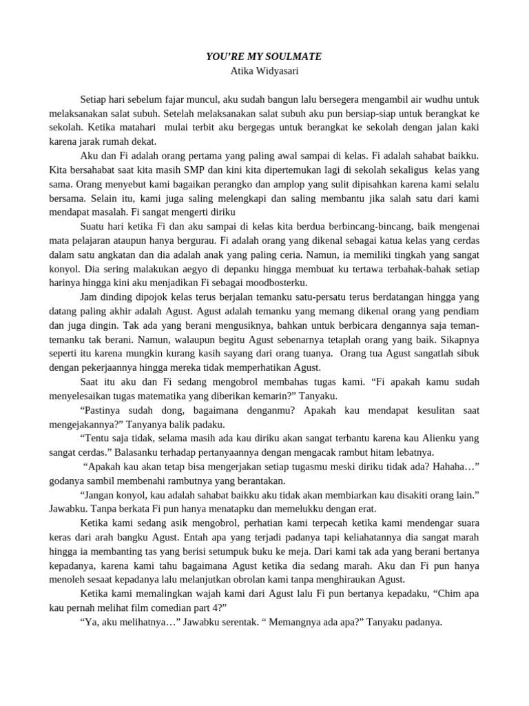 Analisis Unsur Instrinsi Cerpen Berjudul Youare My Soulmate | PDF