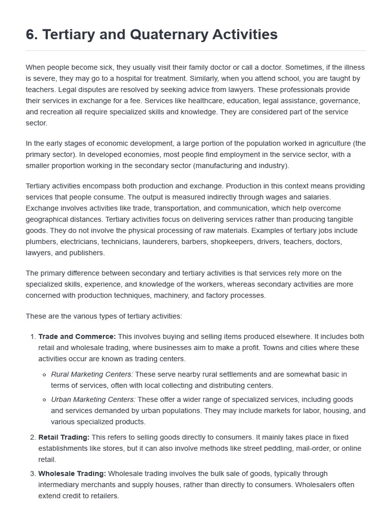 Tertiary and Quaternary Activities | PDF