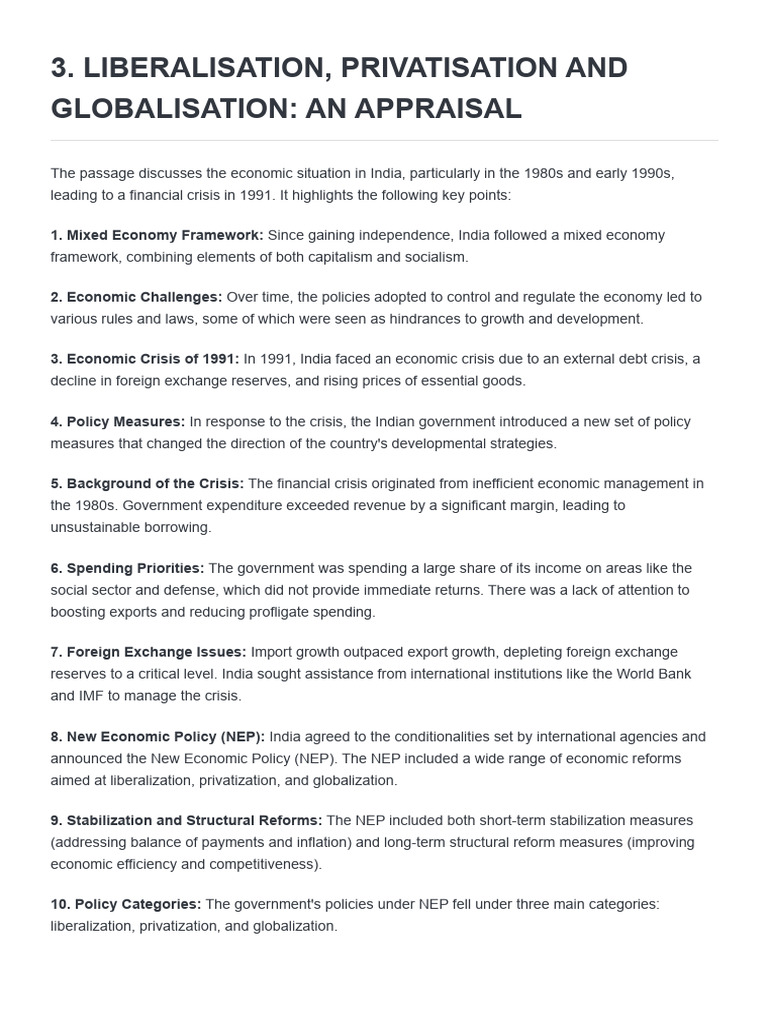 Liberalisation, Privatisation and Globalisation - An Appraisal | PDF