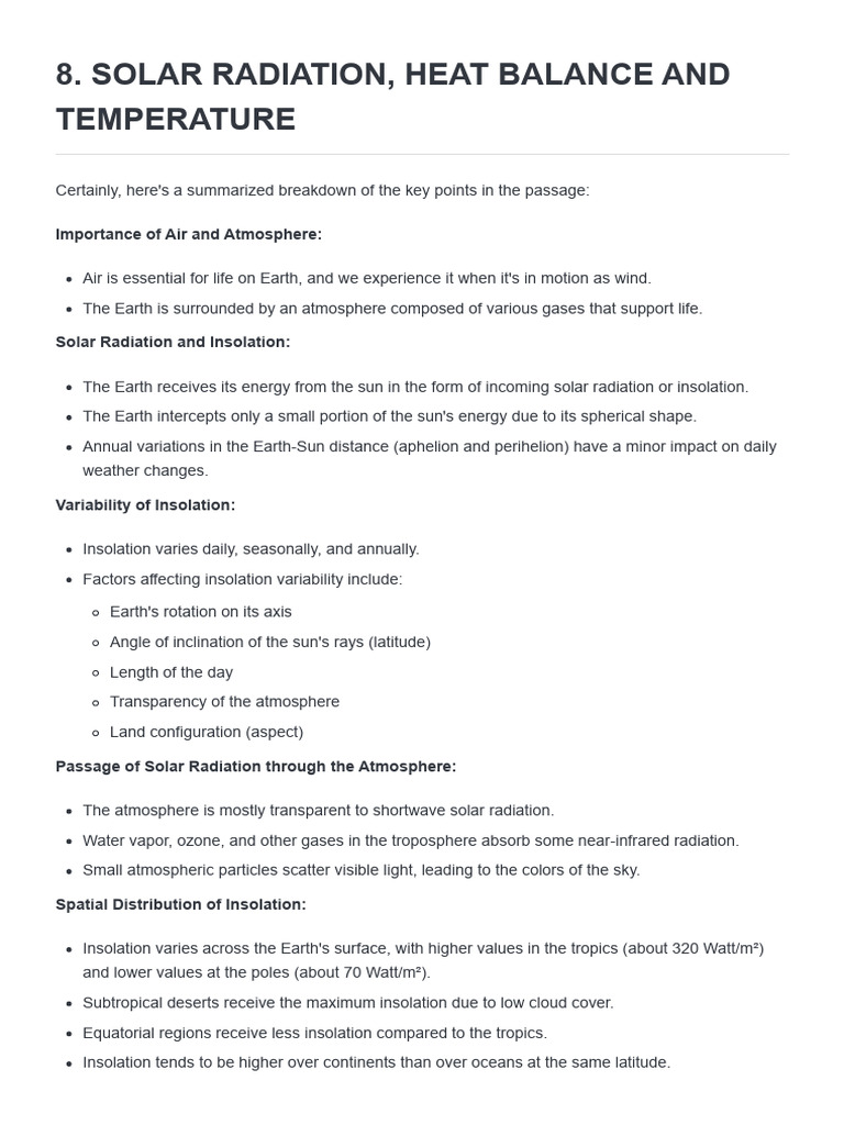 Solar Radiation, Heat Balance and Temperature | PDF