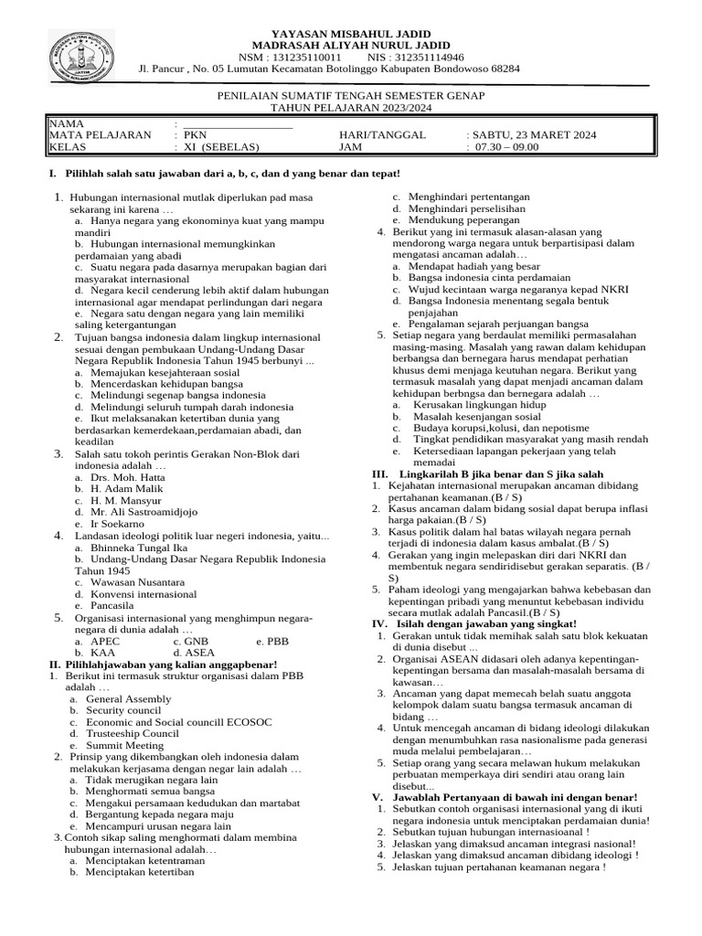 PTS PKN Xi Manja | PDF | Indonesia