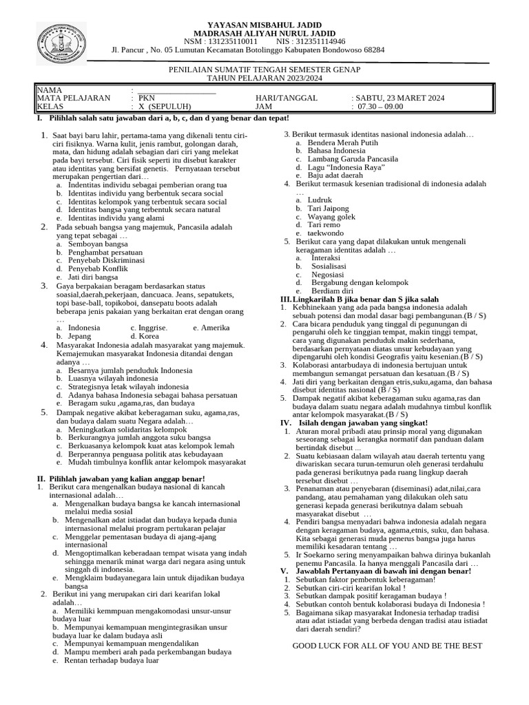 PTS PKN X Manja | PDF | Indonesia