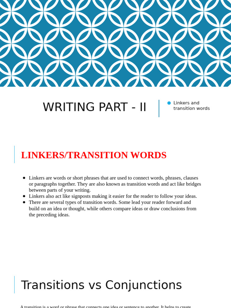 WRITING PART 2 - Linkers and Transition Words | PDF