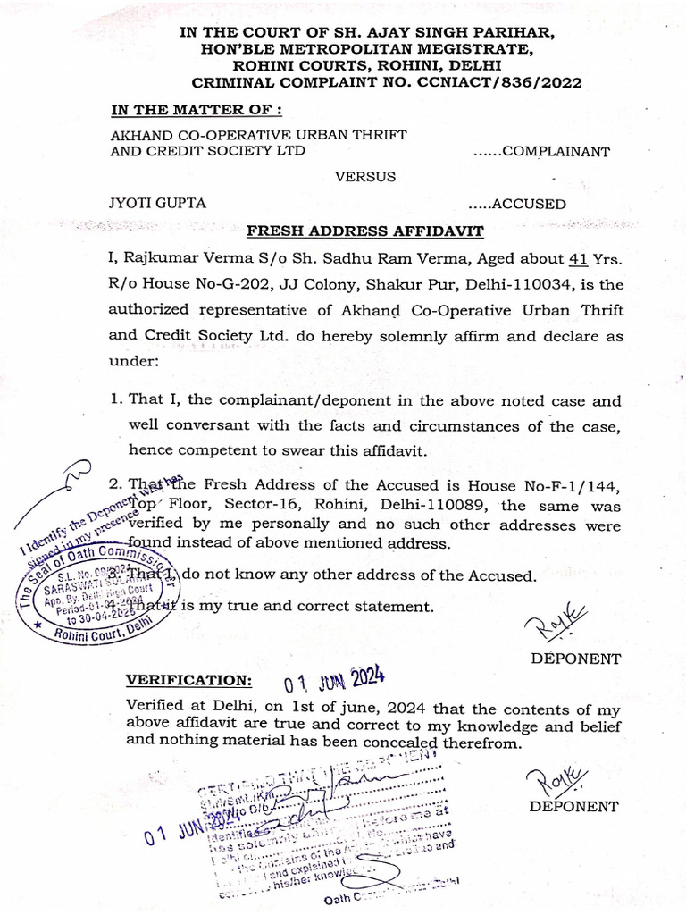 Akk Vs Jyoti Gupta Fresh Address Affidavit | PDF