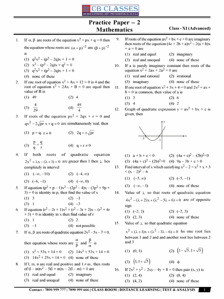 XI Advanced Practice Paper Math | PDF