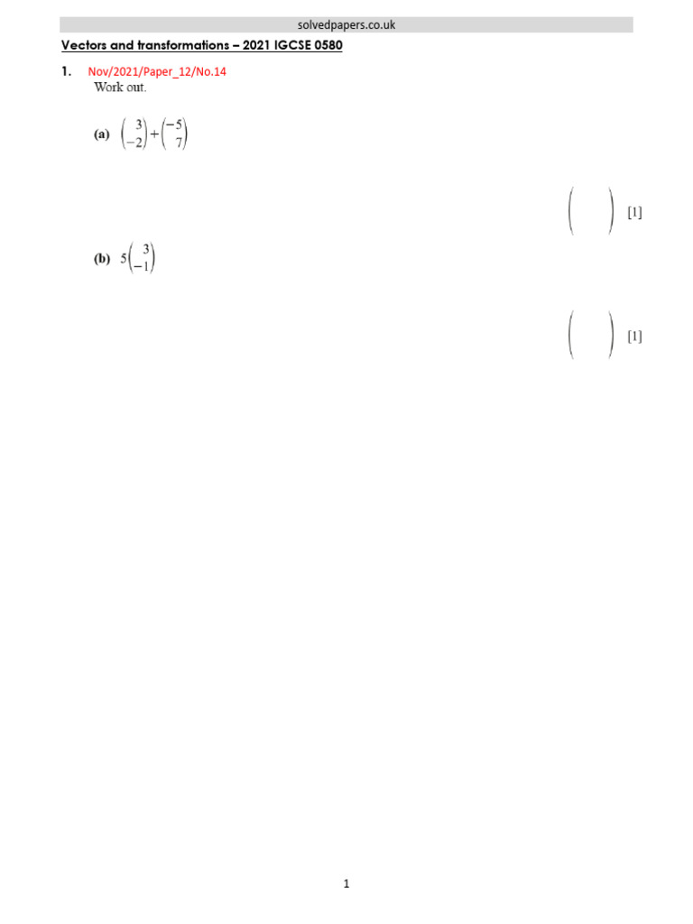 2021 Vectors and Transformations IGCSE 0580 | PDF