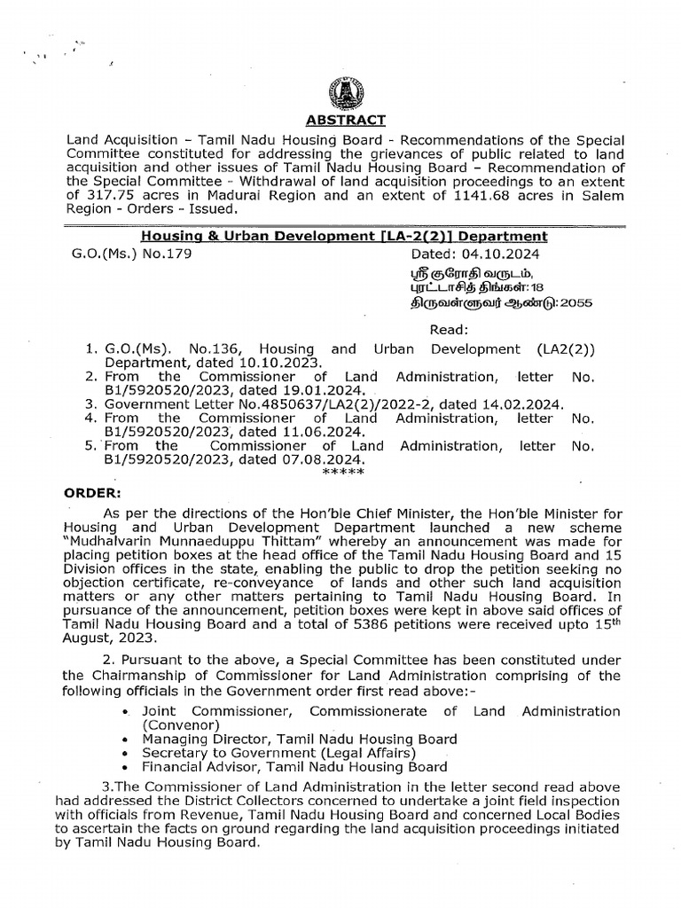 G.O.Ms - No.179 Salem and Madurai | PDF