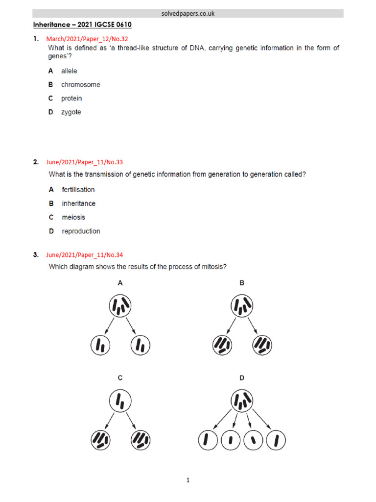 2021J Inheritance IGCSE 0610 Stru | PDF
