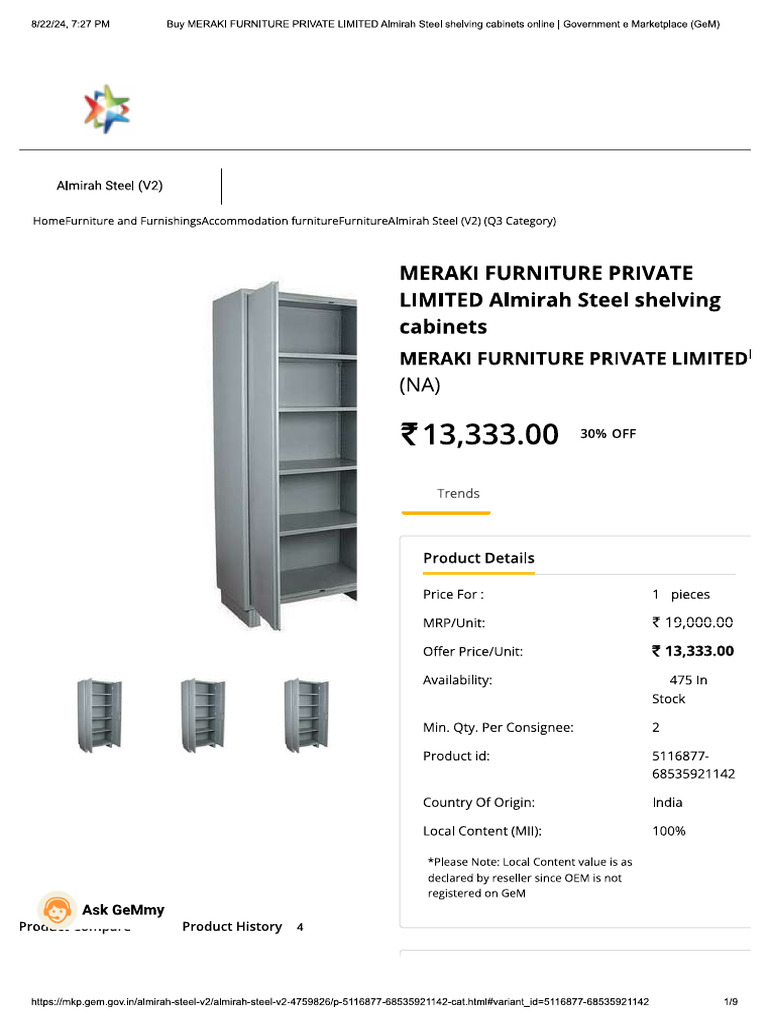 MERAKI FURNITURE PRIVATE LIMITED Almirah Steel Shelving Cabinets | PDF