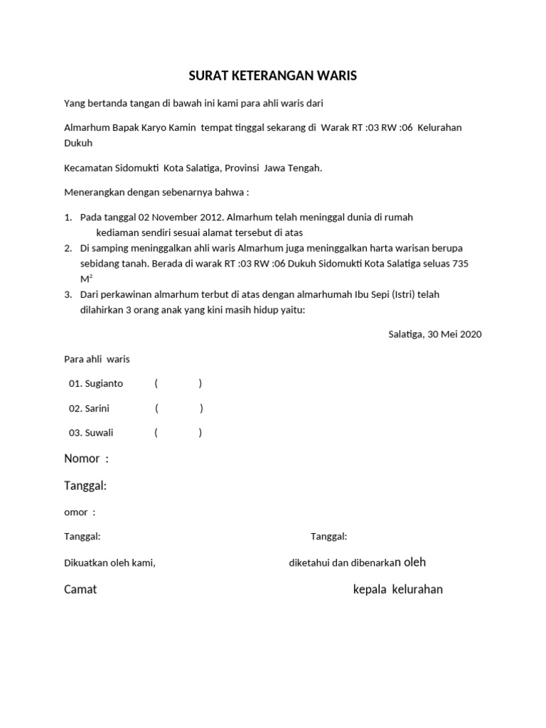 Surat Keterangan Waris New | PDF