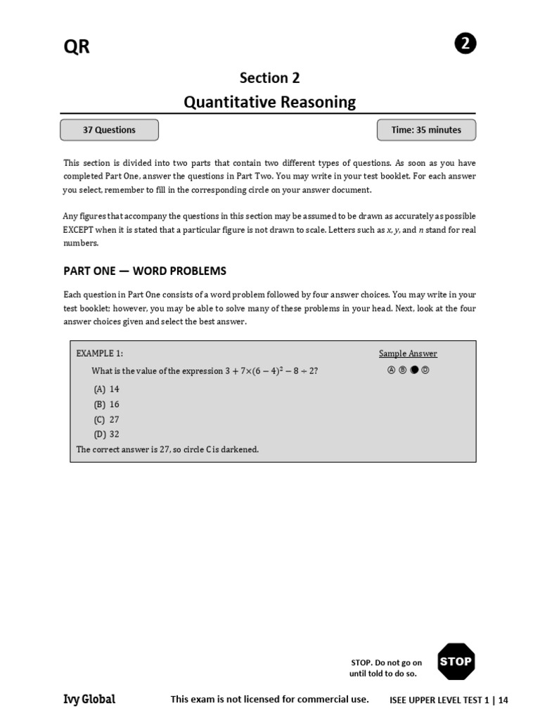 ISEE - Quantitative Reasoning (เกรด 8-11) | PDF