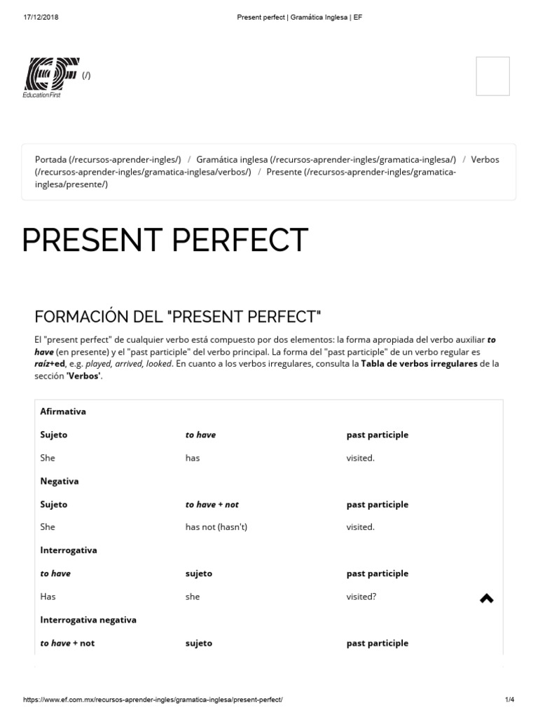 Present perfect _ Gramática Inglesa _ EF | PDF