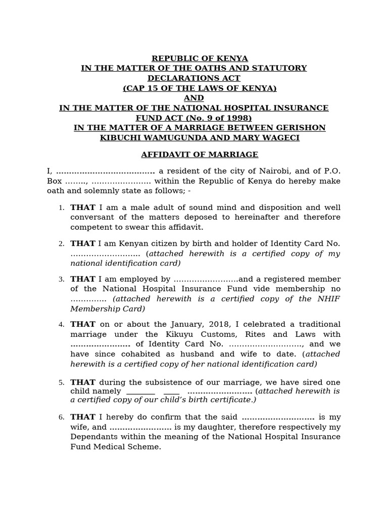 AFFIDAVIT OF MARRIAGE_NHIF_ | PDF