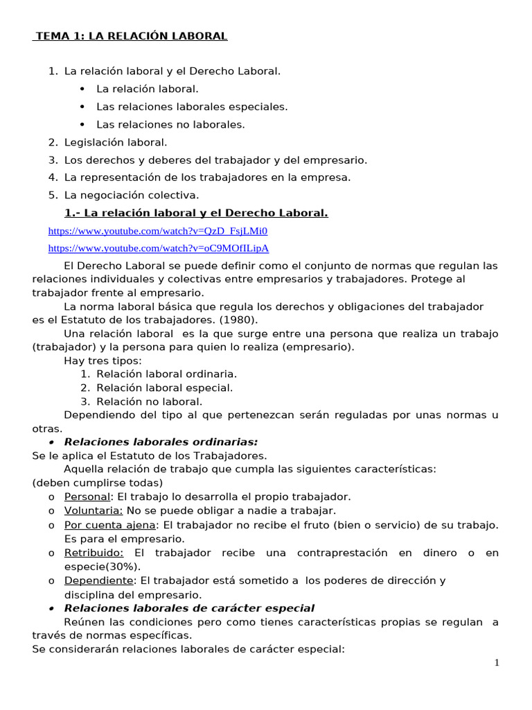 Tema 1 La Relacion Laboral | PDF
