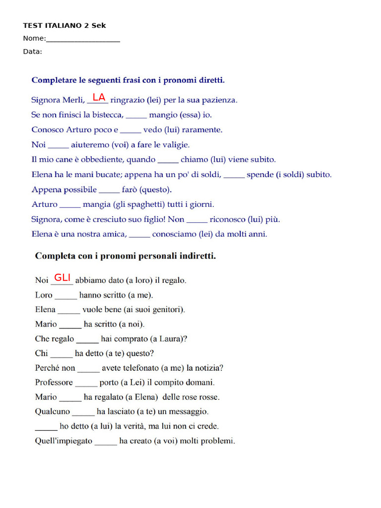 TEST ITALIANO 2 Sek Passato Prossimo - Irregolari e Riflessivi ...