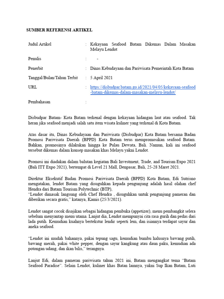 Kekayaan Seafood Batam Dikemas Dalam Masakan Melayu Lendot | PDF