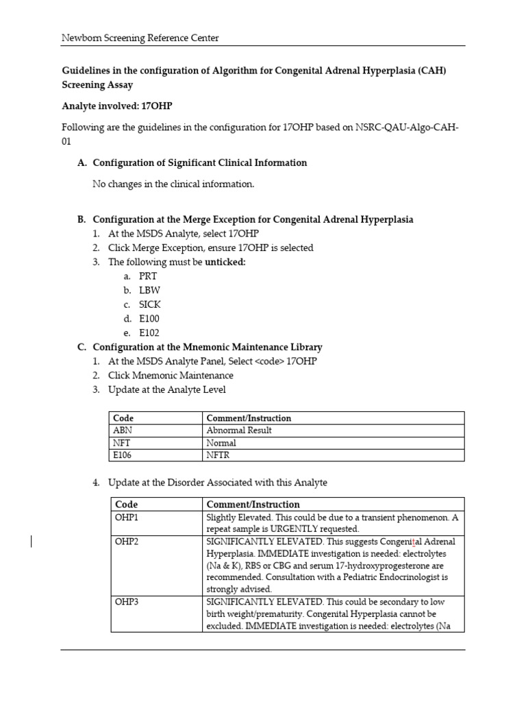 Guidelines in The Configuration of 17OHP (CAH) | PDF