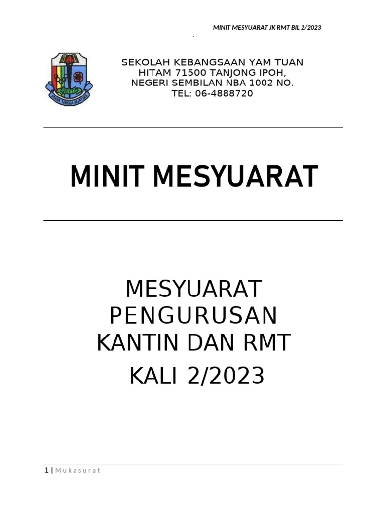 Minit Mesyuarat Kantin Dan RMT Bil 2 | PDF