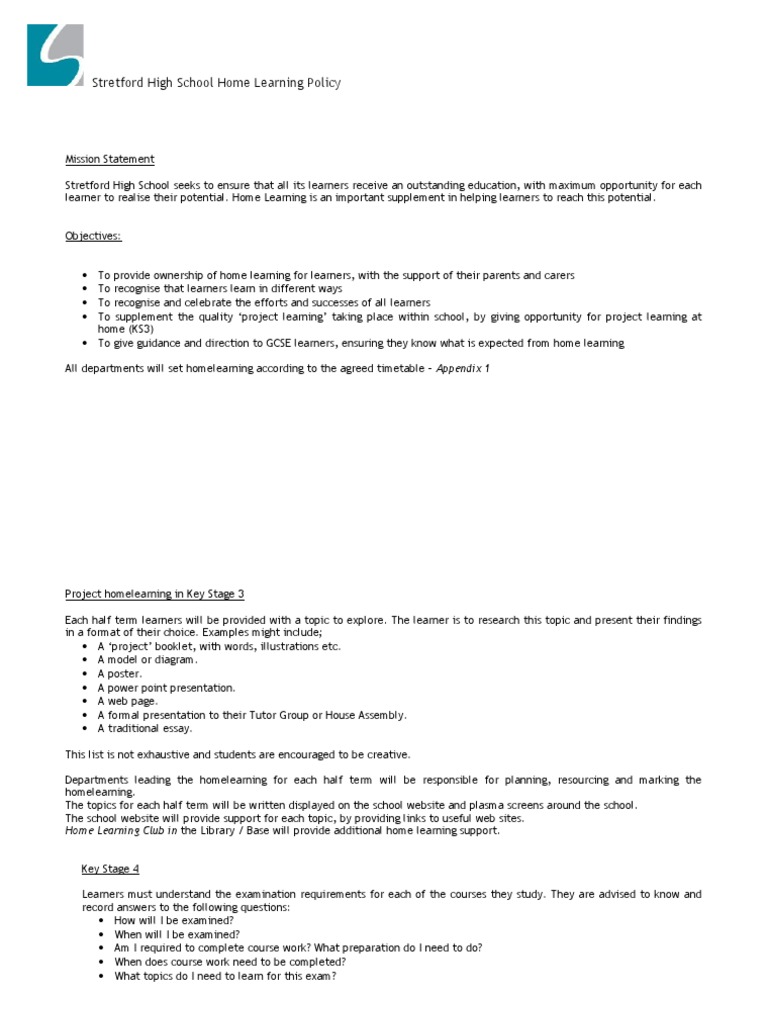 Home Learning Policy Oct 2011 Fro Printing - Correct Table Display ...