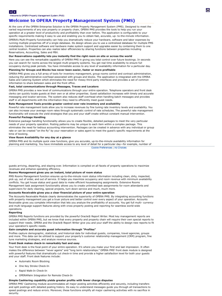 Welcome To OPERA Property Management System (PMS) | PDF