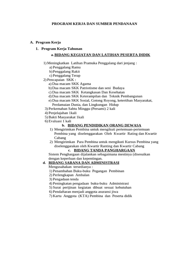Program Kerja Dan Sumber Pendanaan | PDF
