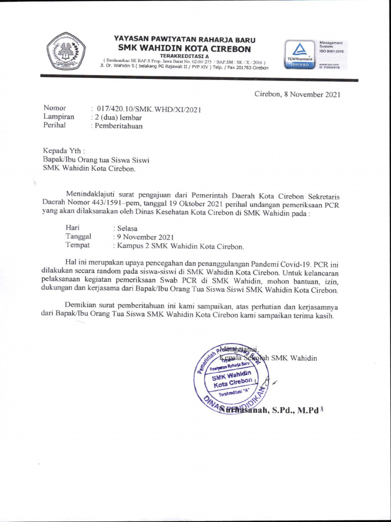 Surat Pemberitahuan PCR | PDF