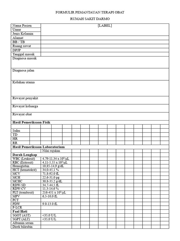 FORMULIR PEMANTAUAN TERAPI OBAT | PDF