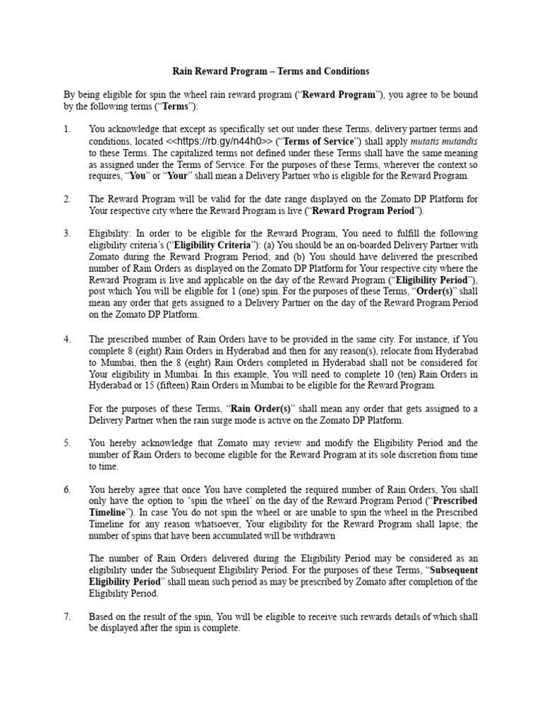 Zomato Rain Reward Program Terms | PDF | Justice | Business