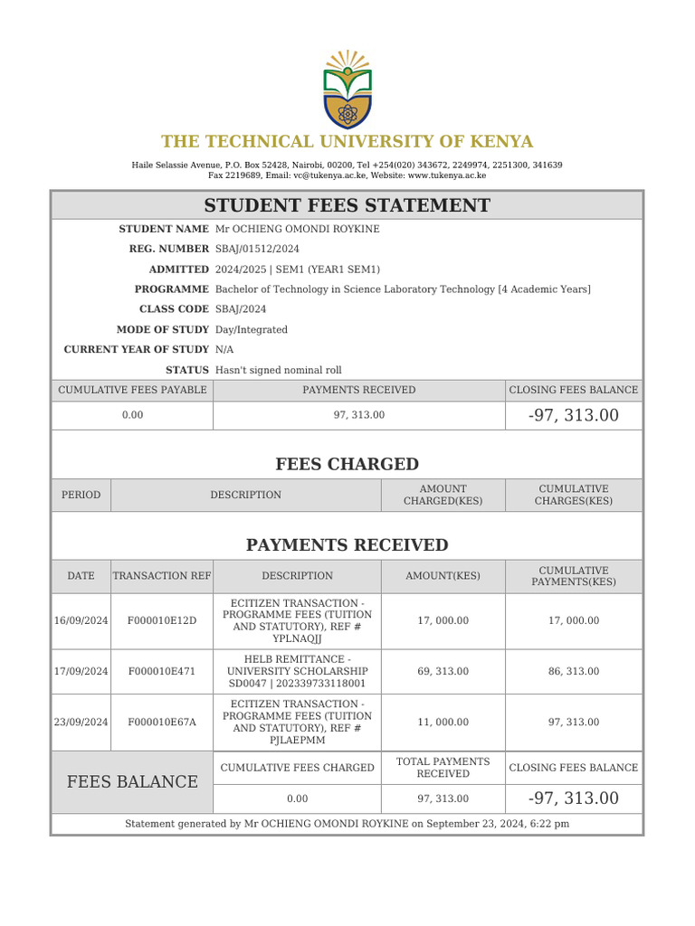 Fees-Statement-SBAJ 01512 2024 | PDF