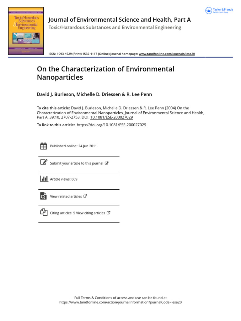 On The Characterization of Environmental Nanoparticles | PDF