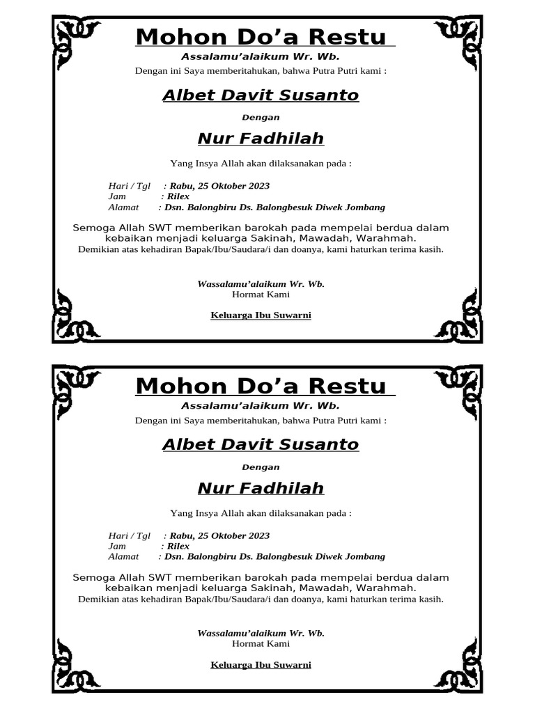 Berkat Syukuran Nikah 2 Kotak | PDF