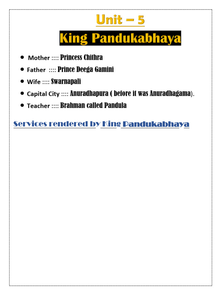Unit - 5 King Pandukabhaya Gr.6 | PDF