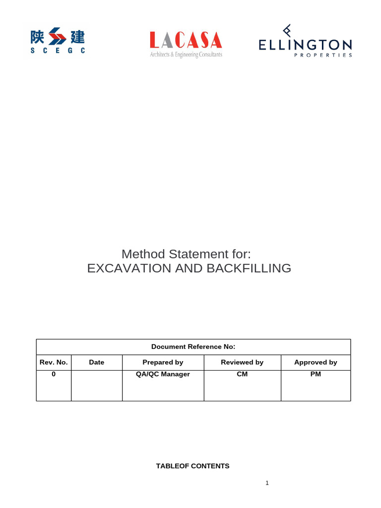 Method of Statement - Excavation & Backfilling | PDF