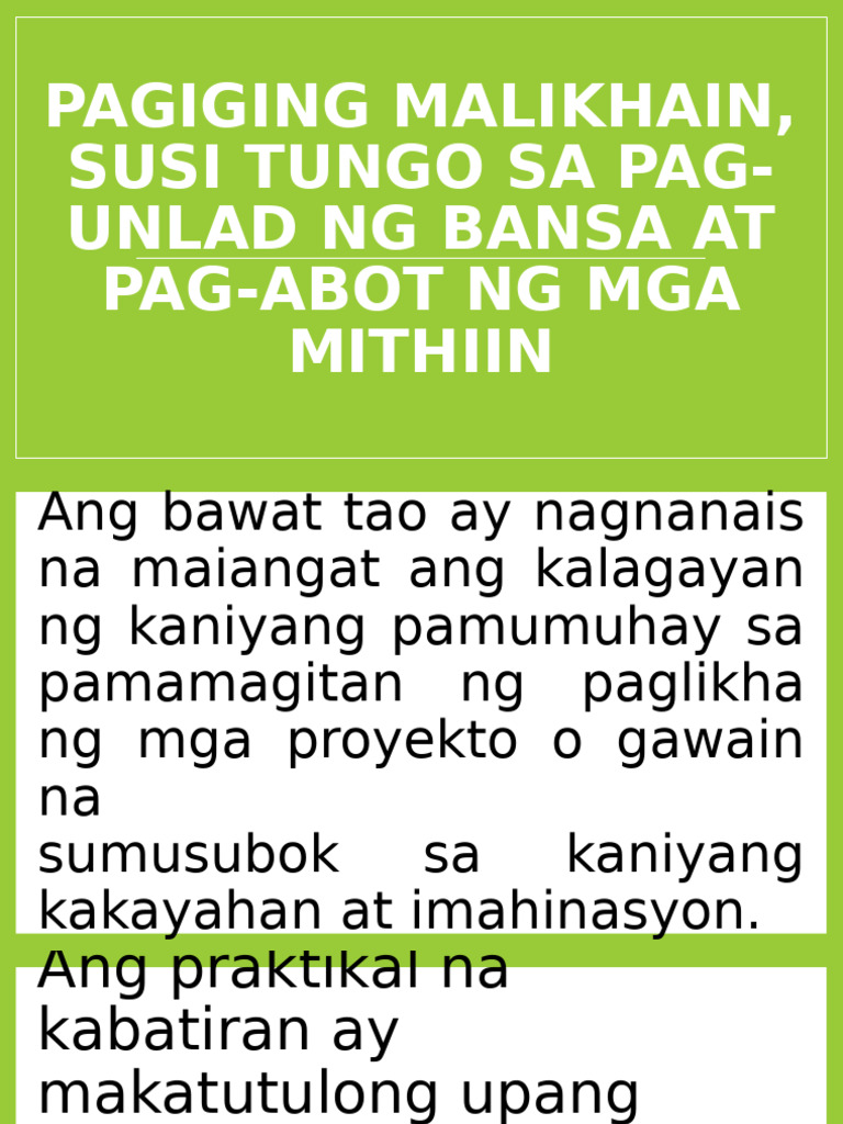 Pagiging Malikhain, Susi Tungo Sa Pag-Unlad NG | PDF
