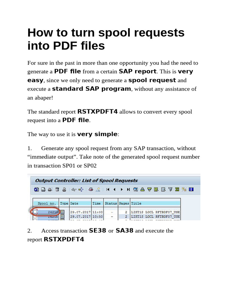 SAP How To Turn Spool Requests Into PDF Files | PDF