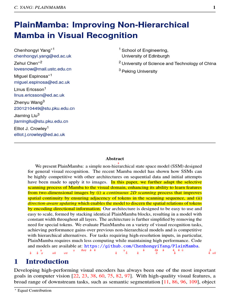 2024 Plain Mamba | PDF
