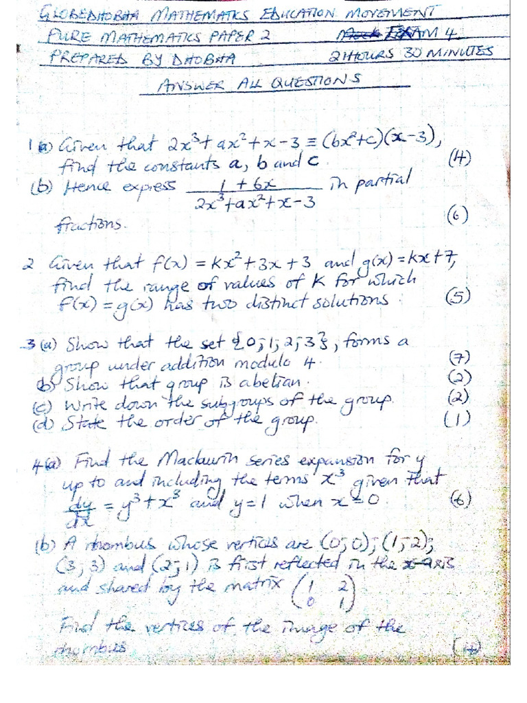 Pure Mathematics Paper 2 Exam 4 by Dhobha 240919 182326 | PDF