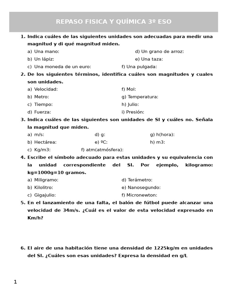 Repaso Tema 1 Fyq Tercero Eso | PDF | Science & Mathematics
