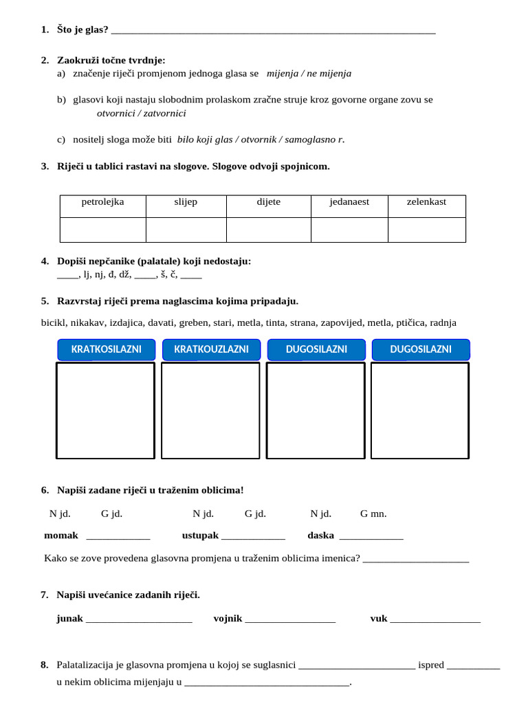 Naglasci I Glasovne Promjene - Vježba | PDF